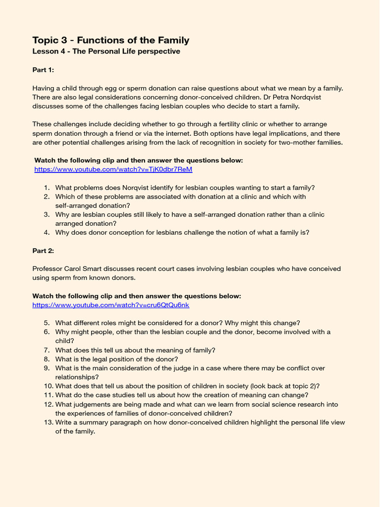 Lesson 4 Personal Life Perspective Task Sheet | PDF