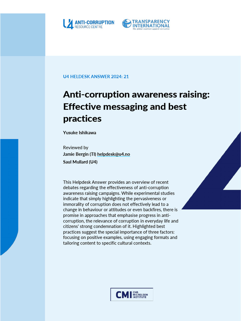 Anti Corruption Awareness Raising Effective Messaging and Best Practices | PDF | Corruption ...