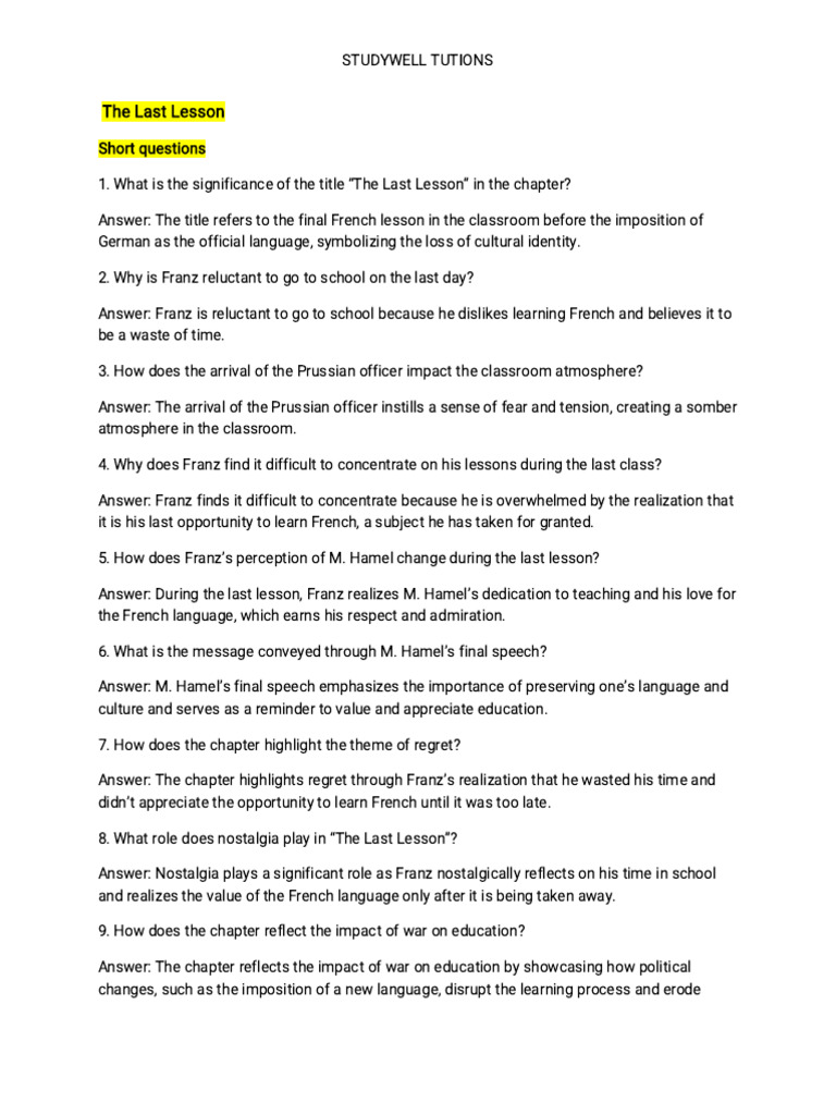 The Last Lesson-WPS Office | PDF | Literacy
