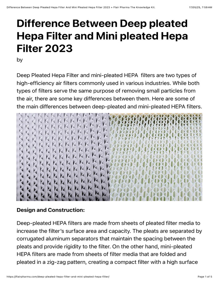 Difference Between Deep Pleated Hepa Filter and Mini Pleated Hepa Filter 2023 | PDF | Secondary ...
