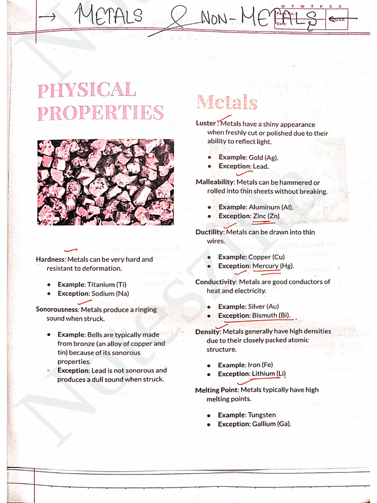 Metals & Non-Metals - Class10 CBSE - Handwritten Notes - Class 10 ...
