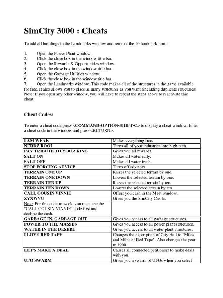 SimCity 3000 Cheat | PDF | Transport | Nature