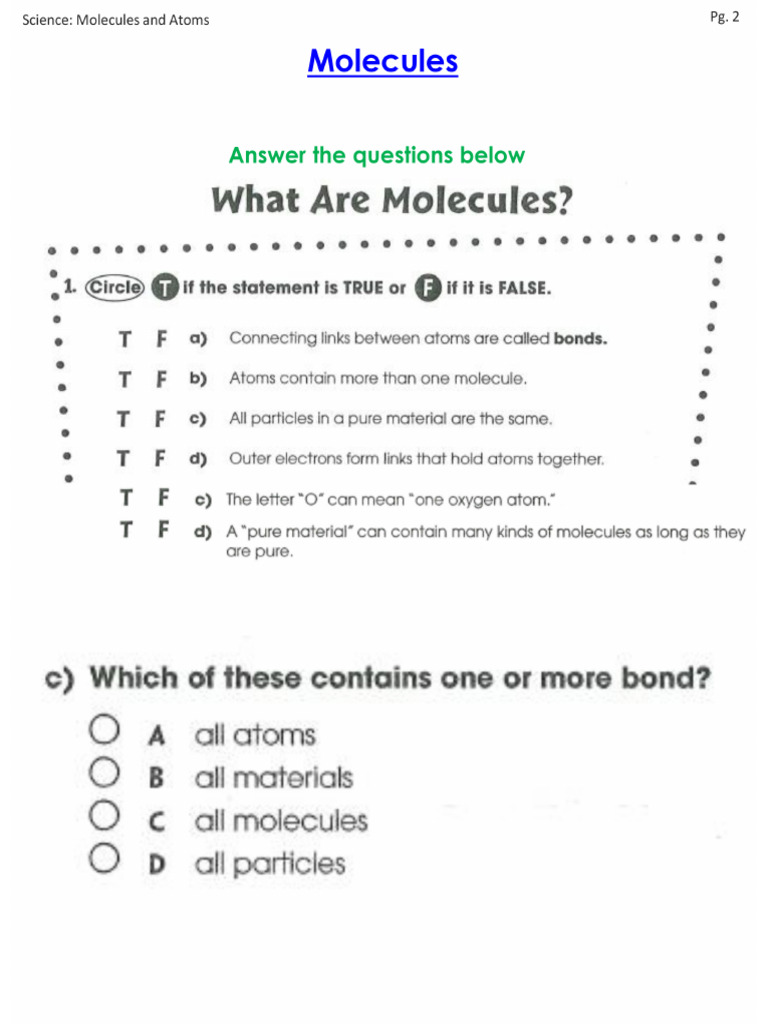 Lesson 2 What Are Molecules Assignment | PDF