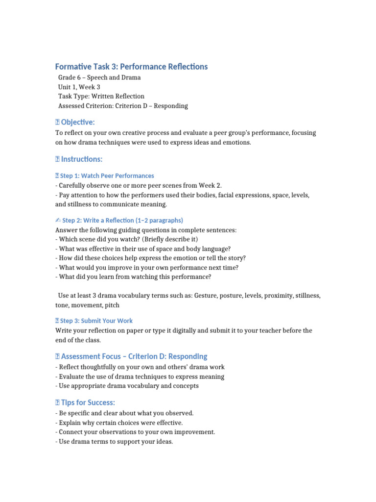 Formative Task 3 Performance Reflections | PDF