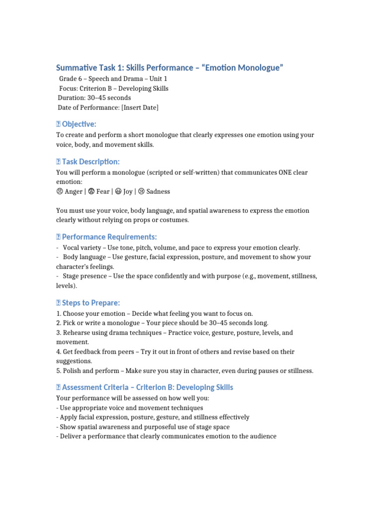 Summative Task 1 Emotion Monologue | PDF