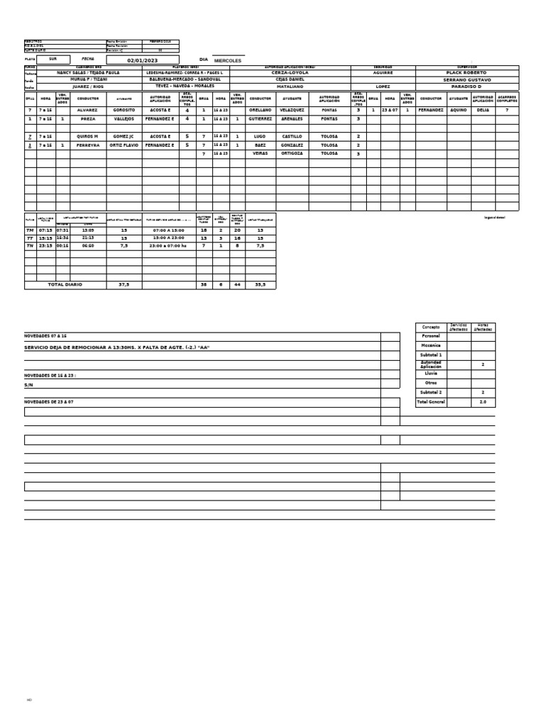 Parte Diario SPV Febrero (Version 1) | PDF