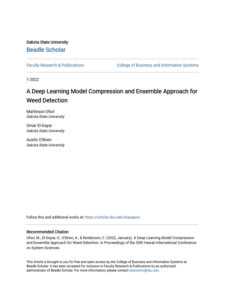 A Deep Learning Model Compression and Ensemble Approach For Weed | PDF ...