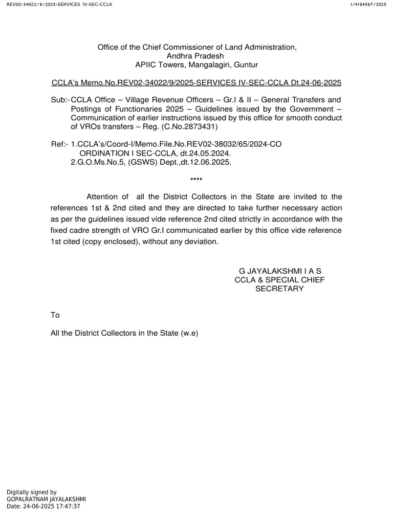 CCLA Memo - DT 24-06-2025 - VRO Transfers | PDF