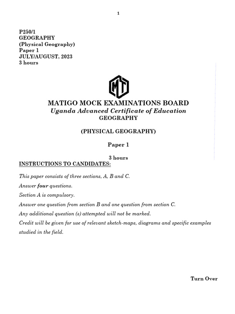 Matigo Mocks Geo 1 Uace 2023 | PDF | Map | Earth Sciences
