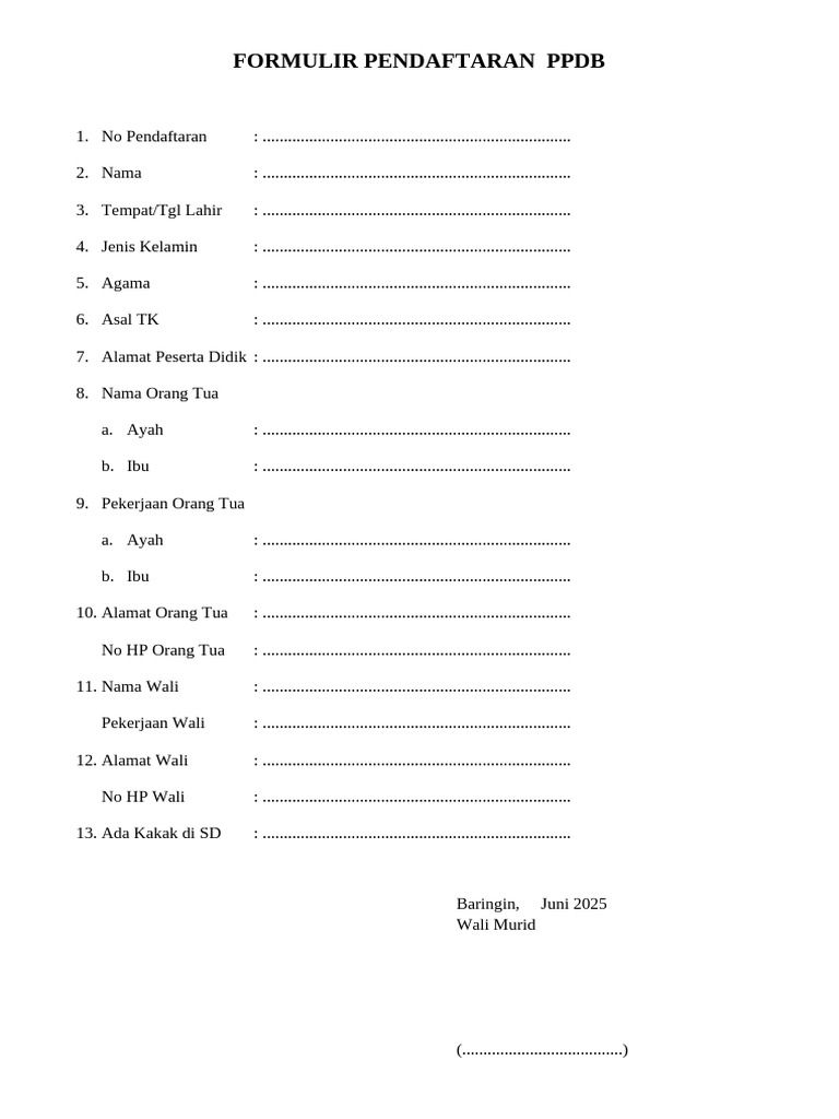 Formulir Pendaftaran PPDB | PDF