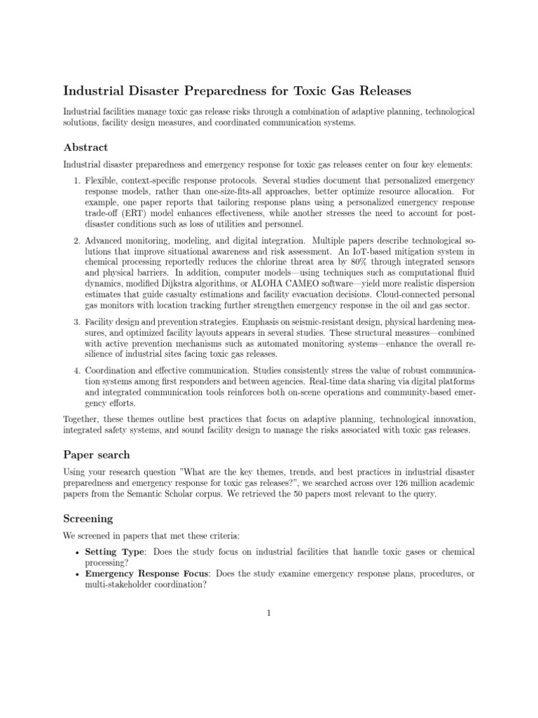 Toxic Gas Release Preparedness Strategies | PDF | Risk Assessment ...