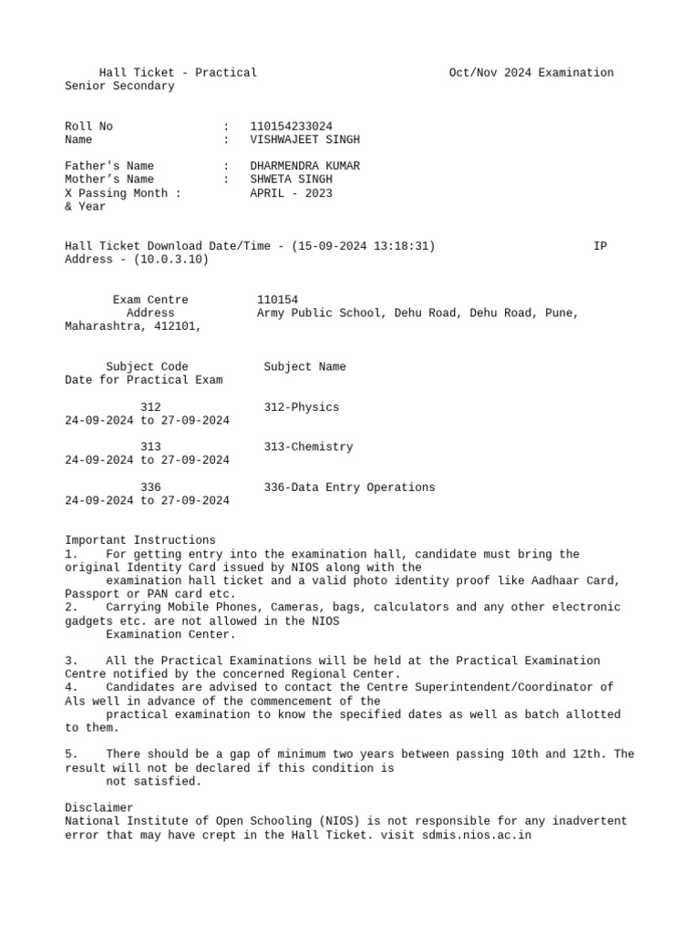 Hall Ticket | PDF