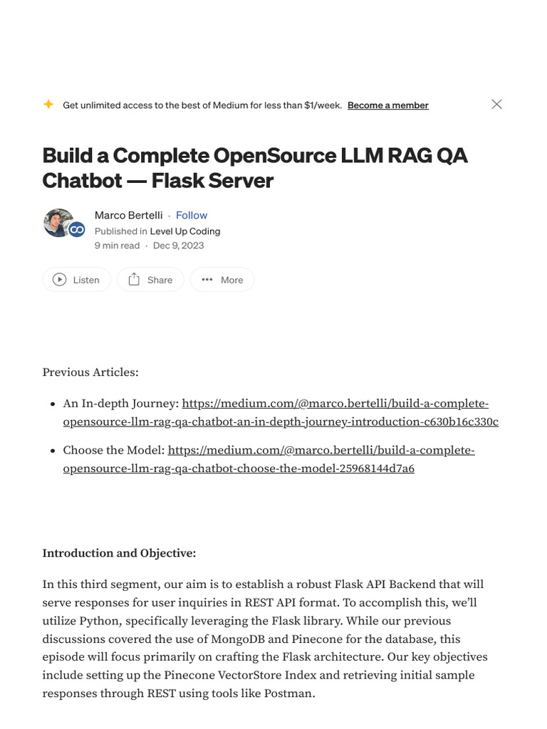 3 - Build A Complete OpenSource LLM RAG QA Chatbot - Flask Server - by Marco Bertelli - Level Up ...