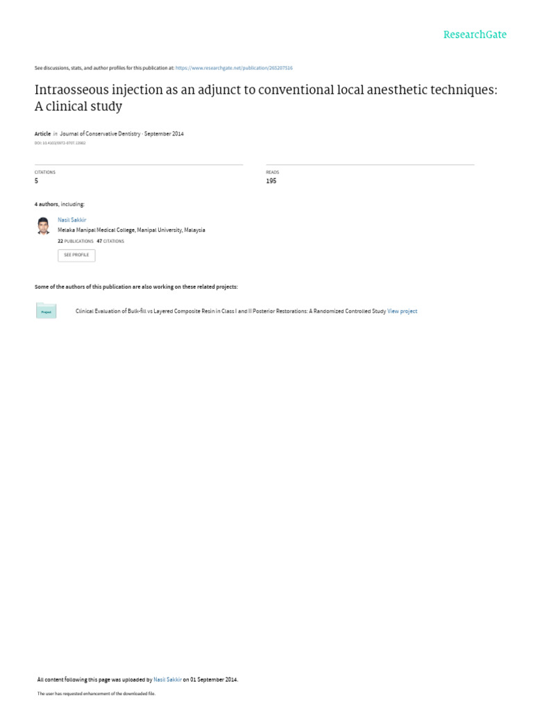 Intraosseous Injection As An Adjunct To Conventional Local Anesthetic ...