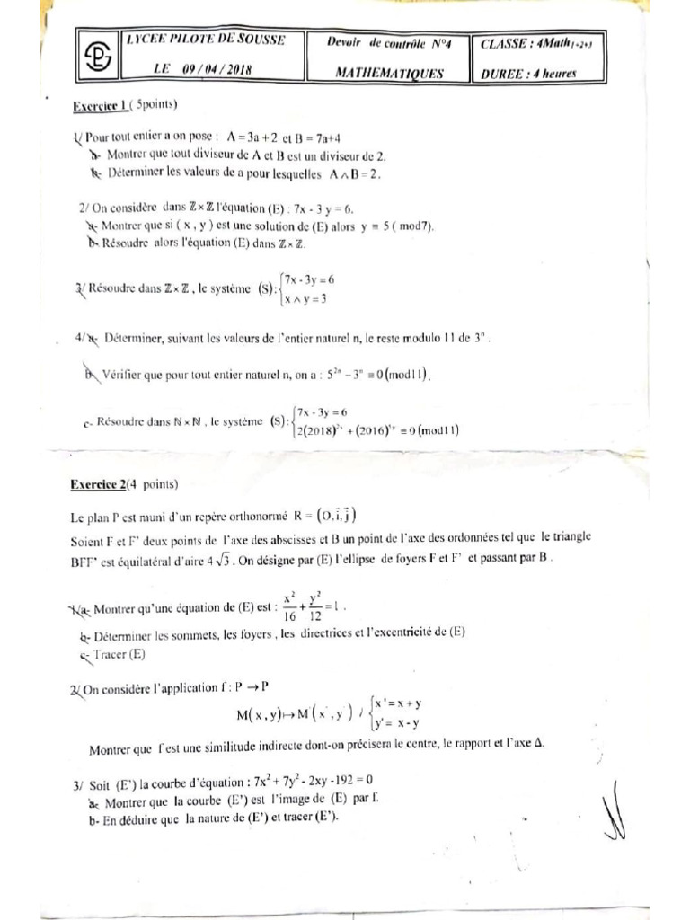 Arithmetique 7 (DC4 LPS 2018) | PDF