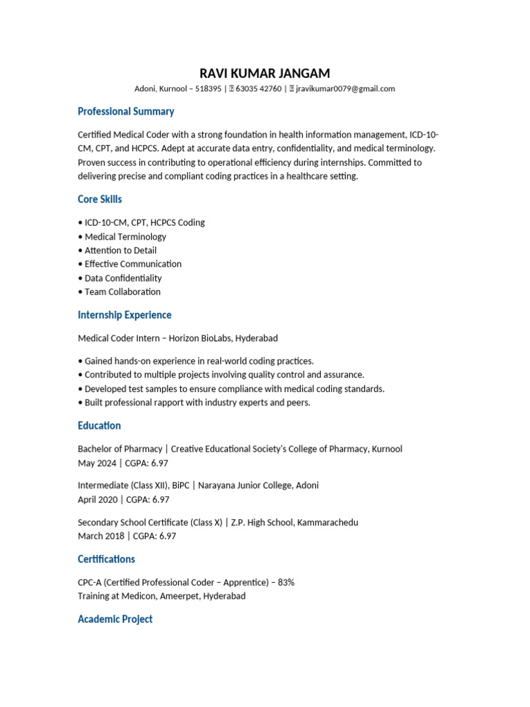Ravi Kumar Jangam Template Resume | PDF