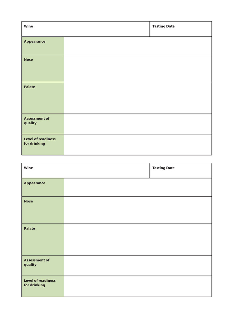 Level 3 Tasting Notes Editable - Six Notes | PDF
