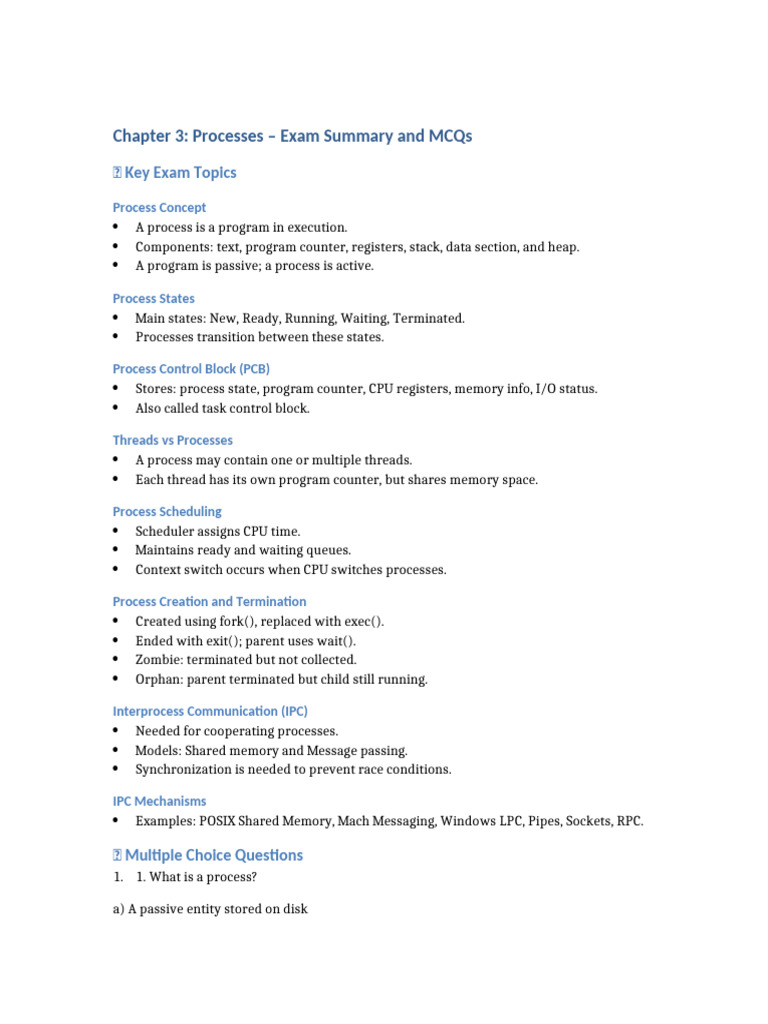 Chapter3 Processes Exam Summary | PDF | Process (Computing) | Thread ...