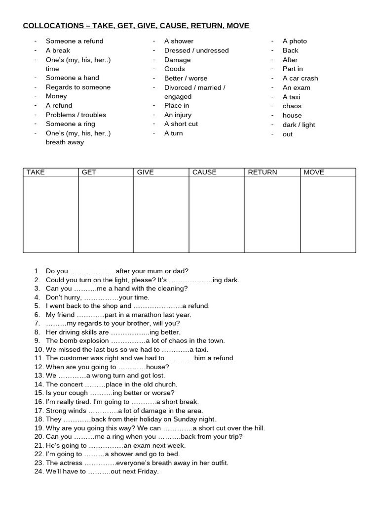 COLLOCATIONS Take Get Give Cause Return Move | PDF | Chess Theory | Chess