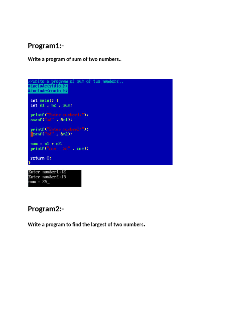 Program of C For Practicals | PDF