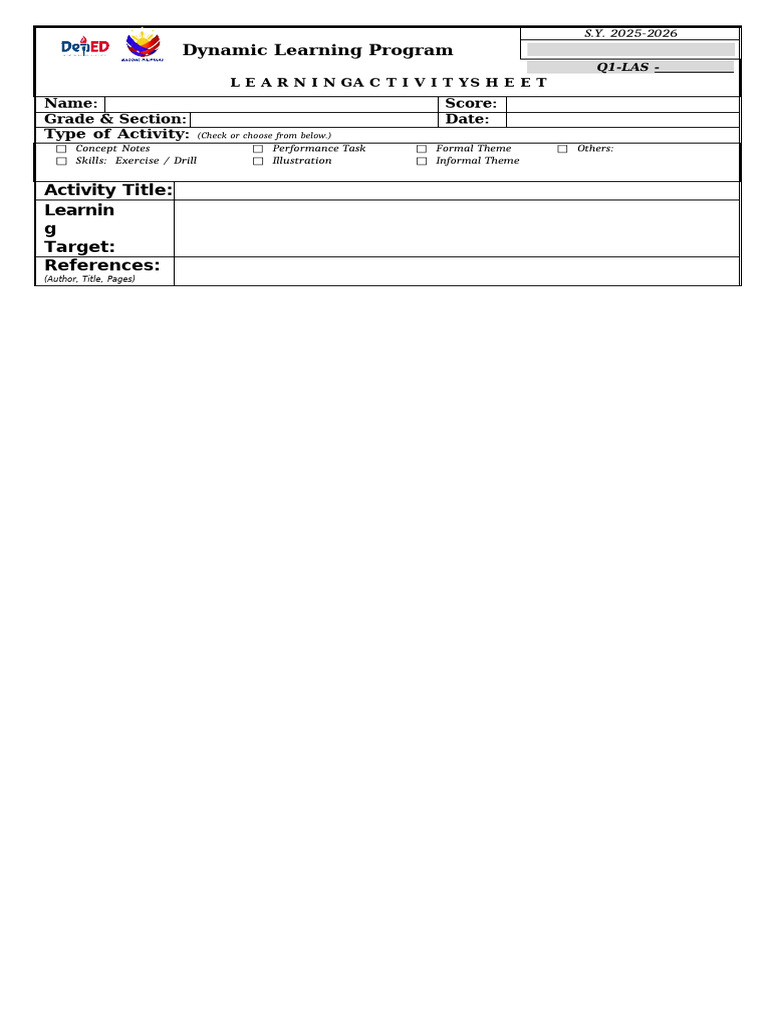 Dynamic Learning Program Q1 Activity Sheet | PDF