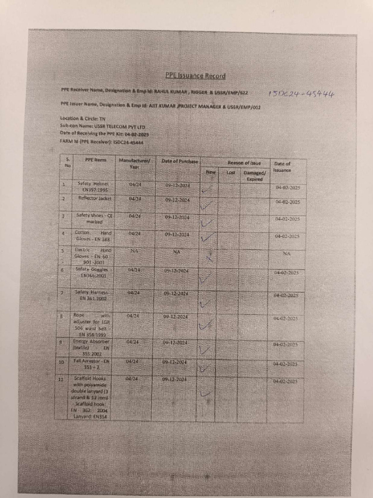 Rahul Kumar Ppe Issuance | PDF