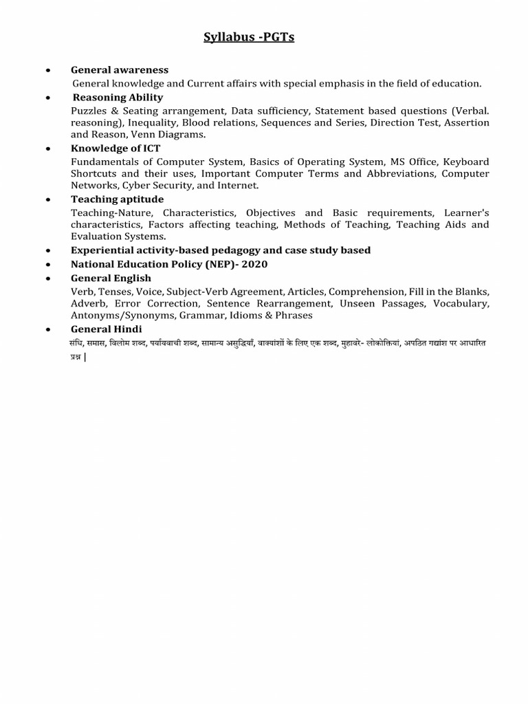 EMRS Teaching Recruitment Syllabus PGT | PDF