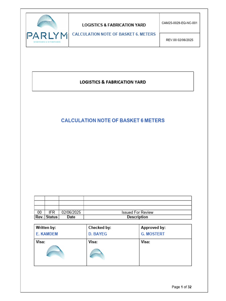 Cam25 0029 Eq NC 001 00 - Calculation Note of Basket 6 Meters | PDF ...