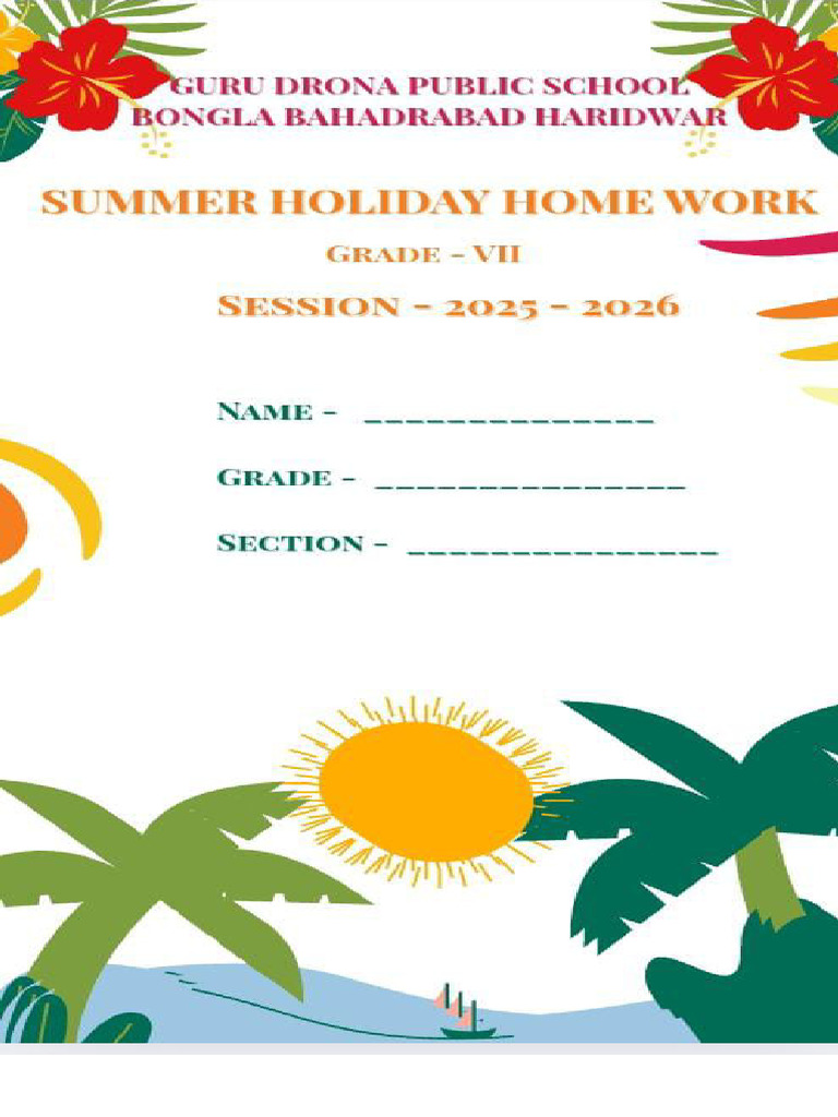 Class - 7th Summer Vacation Holiday HW | PDF