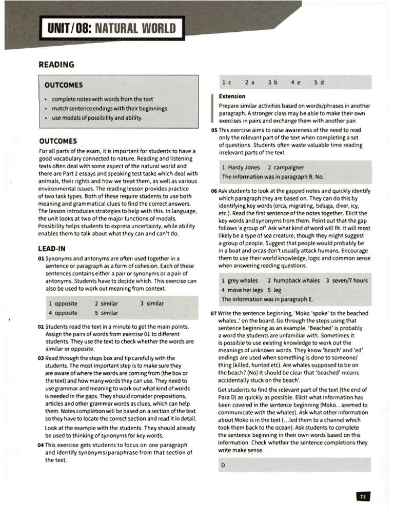 Key - Reading Unit 8 | PDF
