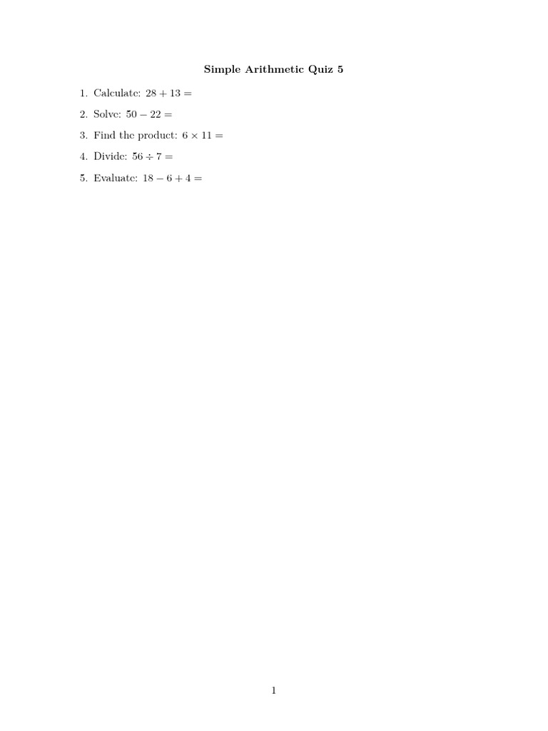 Simple Arithmetic Quiz 5 | PDF