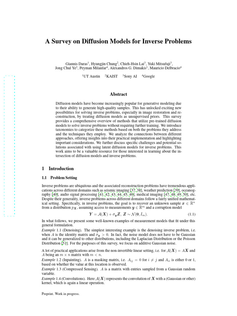 A Survey On Diffusion Models For Inverse Problems: 1.1 Problem Setting | PDF | Inverse Problem ...