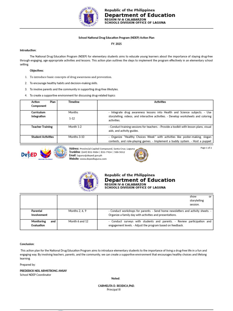 School NDEP ACTION PLAN | PDF | Intelligence | Pedagogy