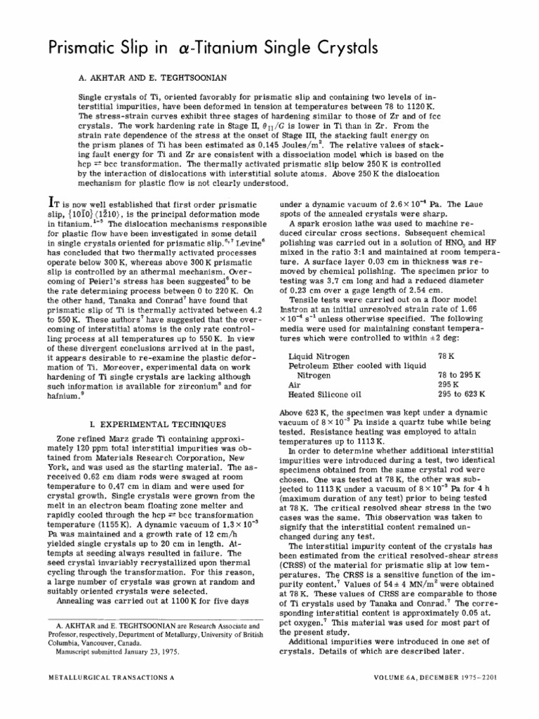 Prismatic Slip in Titanium Crystals | PDF | Mechanical Engineering ...