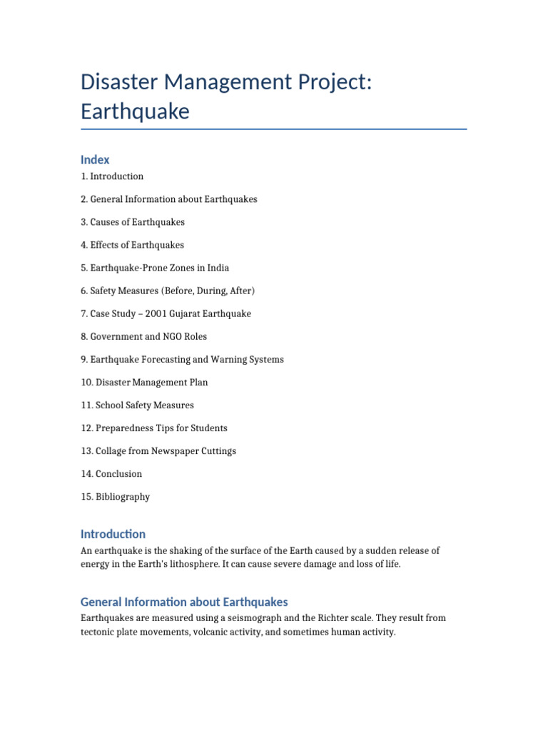 Earthquake Disaster Management Project | PDF | Earthquakes | Emergency ...