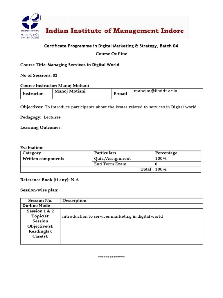 Course Outline - MSDW (MMI) | PDF