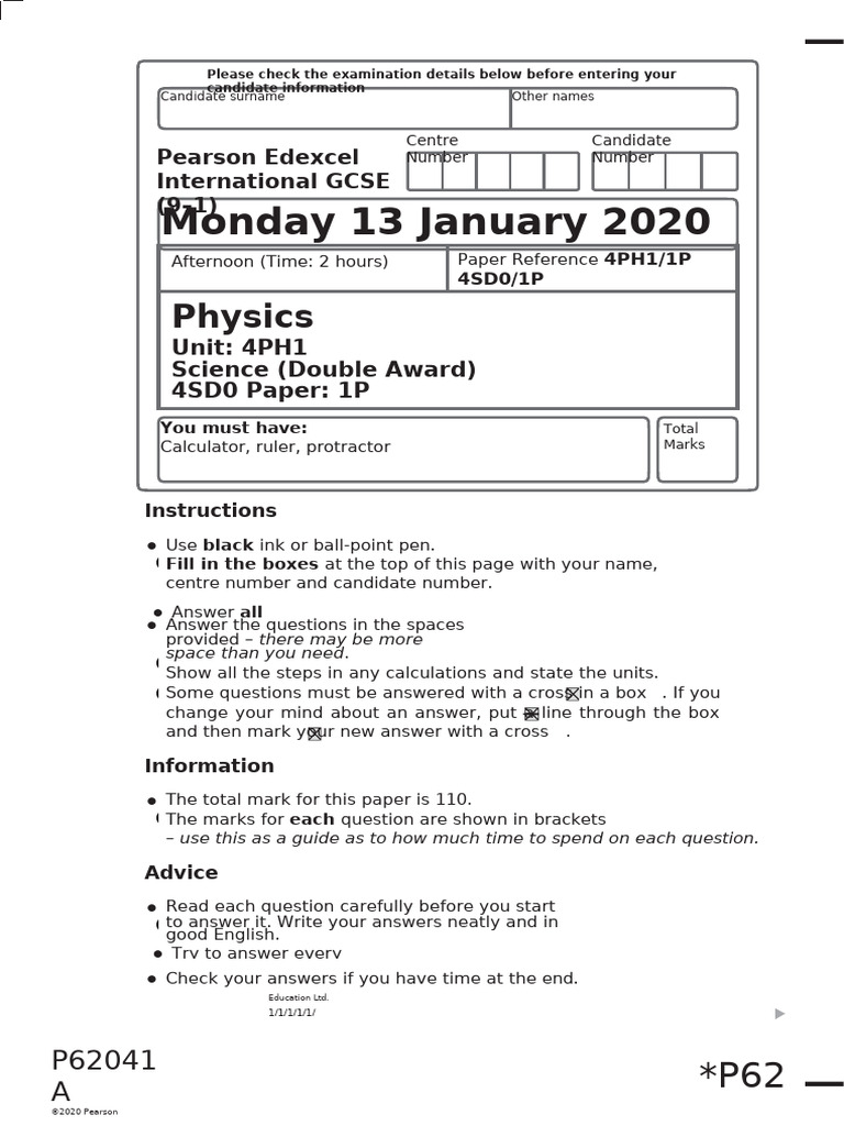 International GCSE Physics Exam Instructions | PDF | Pressure ...