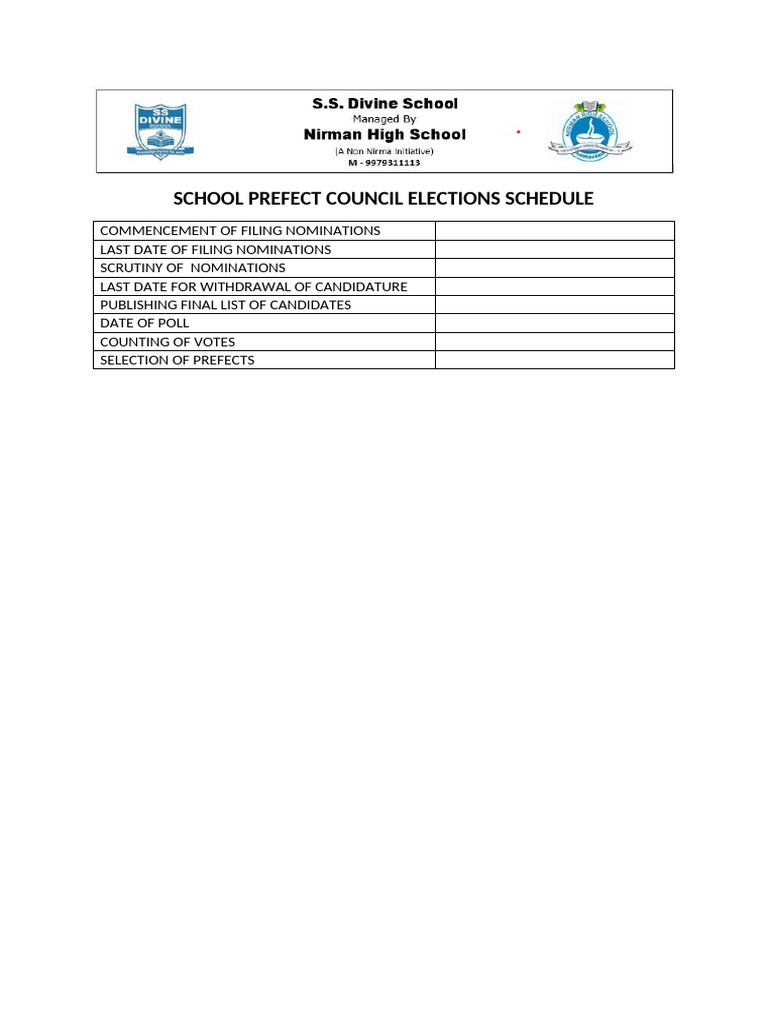 School Prefect Council Elections Schedule | PDF