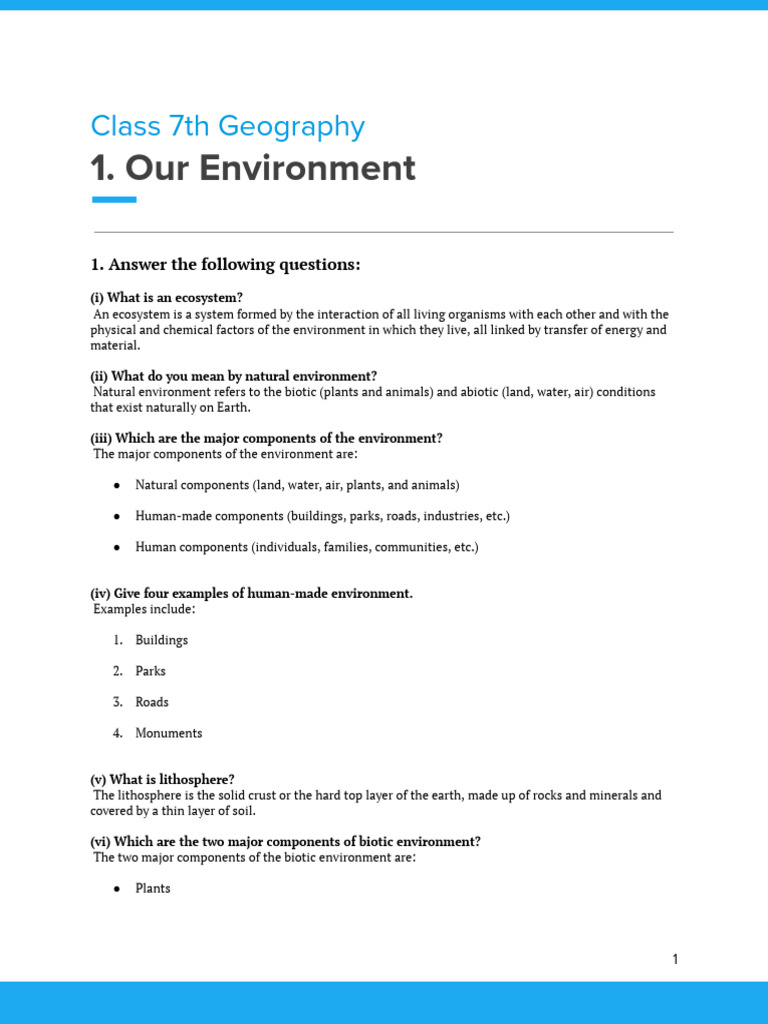 Class 7th Geography-1. Our Environment | PDF | Natural Environment | Ecosystem