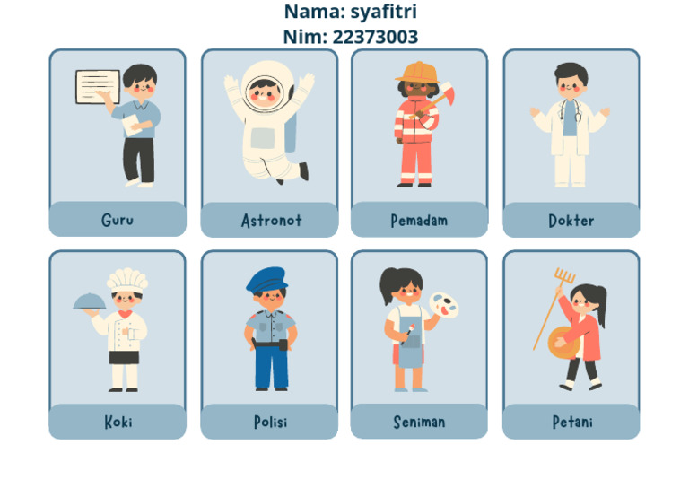 Mengenal Berbagai Profesi Kartu Pengingat Biru Ilustrasi | PDF