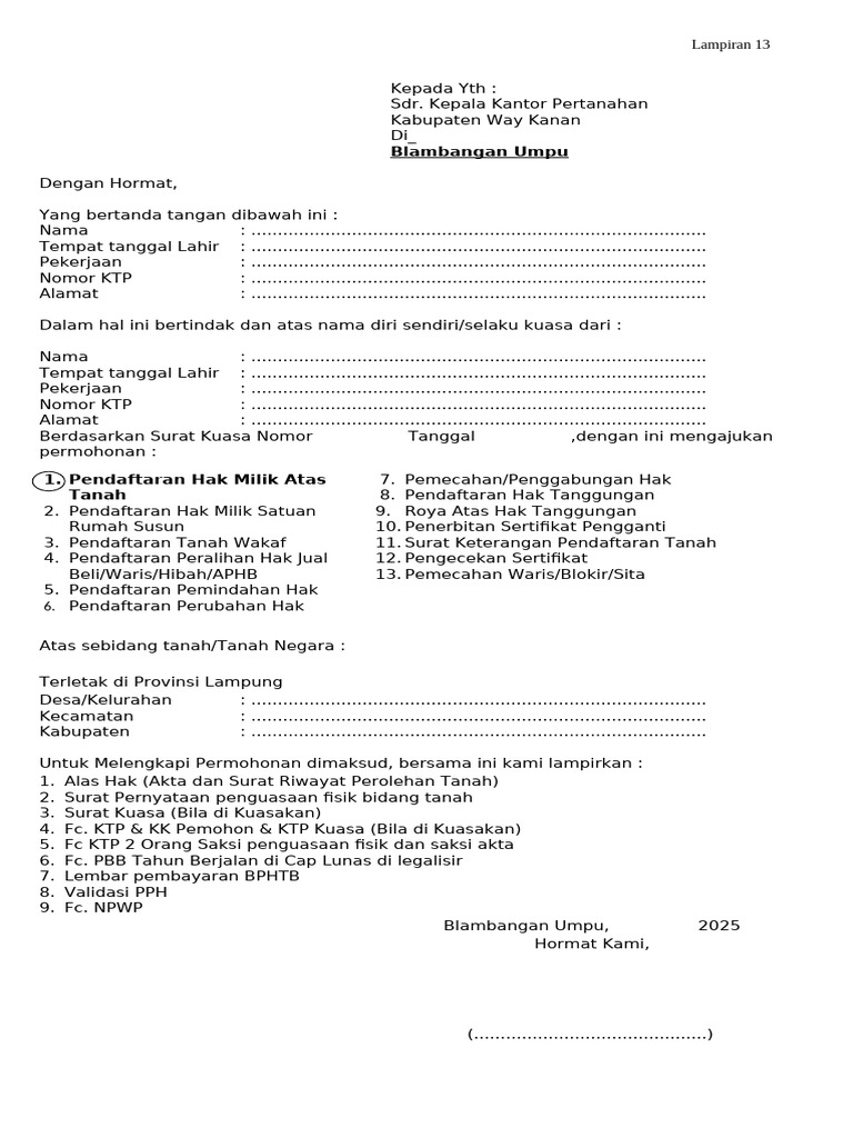 Blangko PERMOHONAN HAK MILIK | PDF