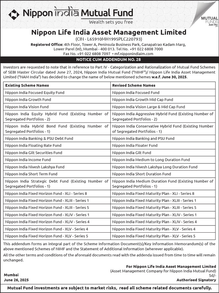28 - Change in Scheme Names | PDF | Asset Management | Money