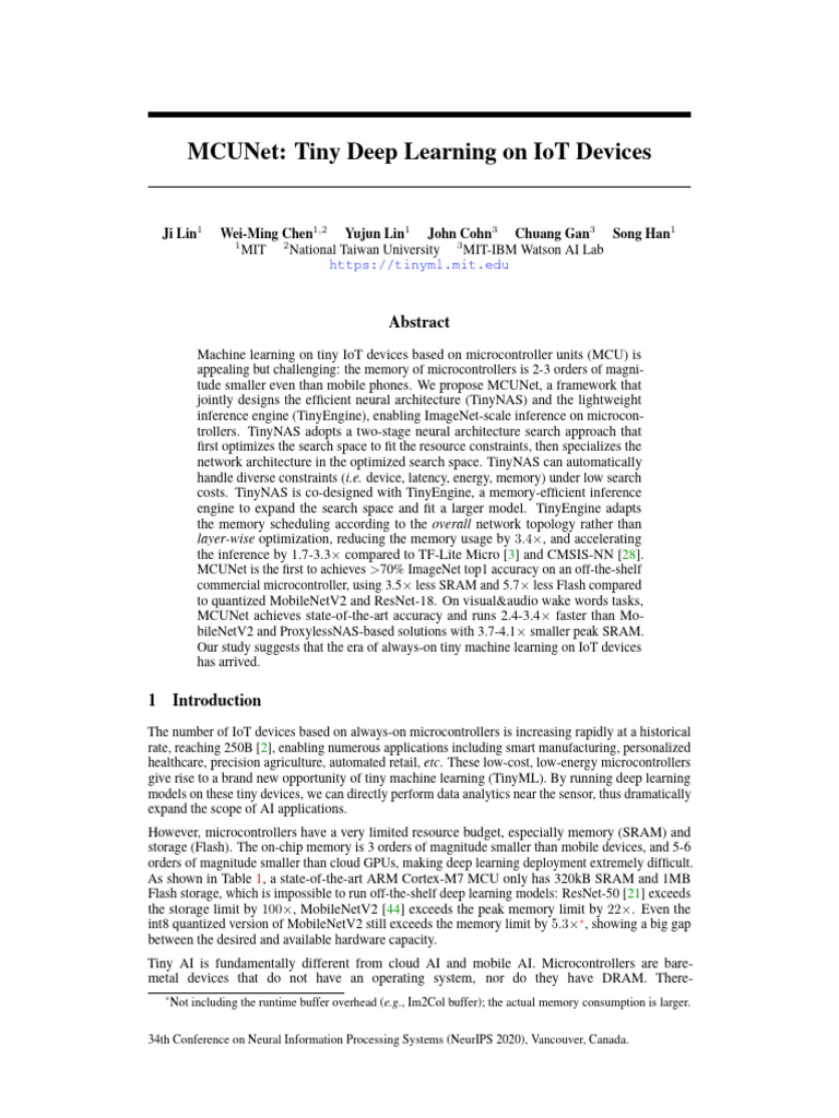 1) - MCUNet Tiny Deep Learning On IoT Devices | PDF | Mathematical ...