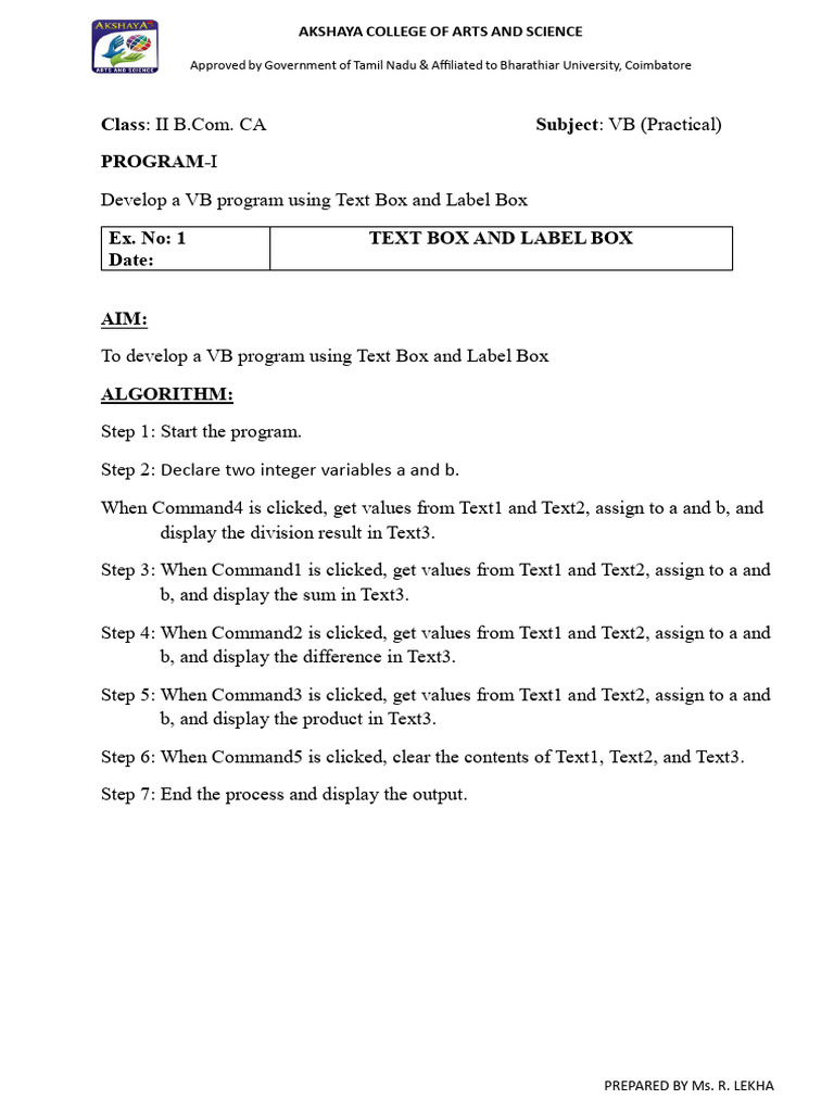 VB Program: Text Box & Label Box | PDF