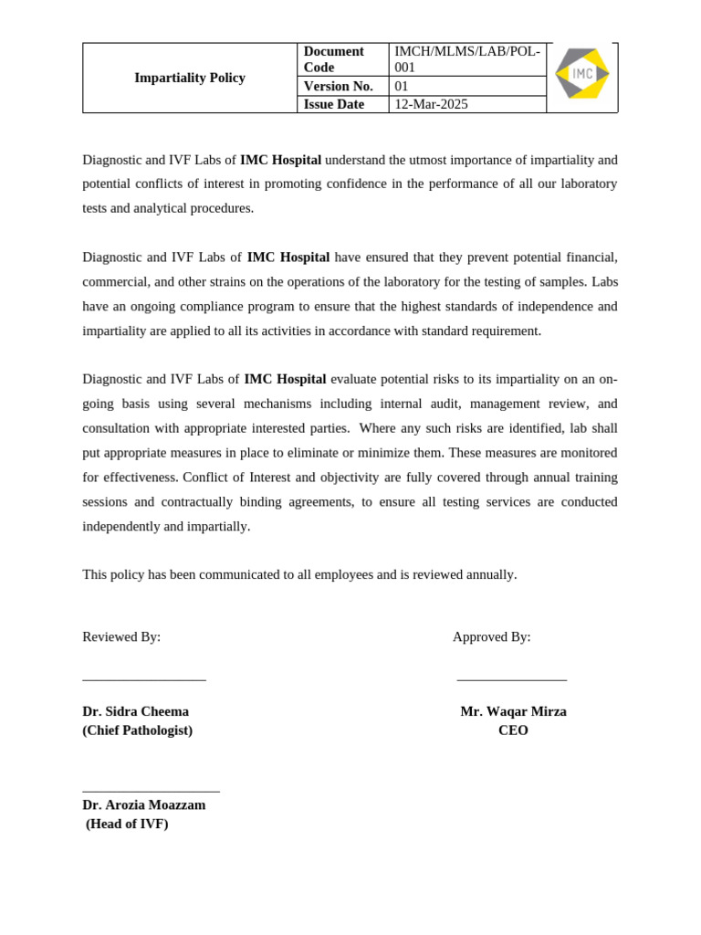Impartiality Policy | PDF