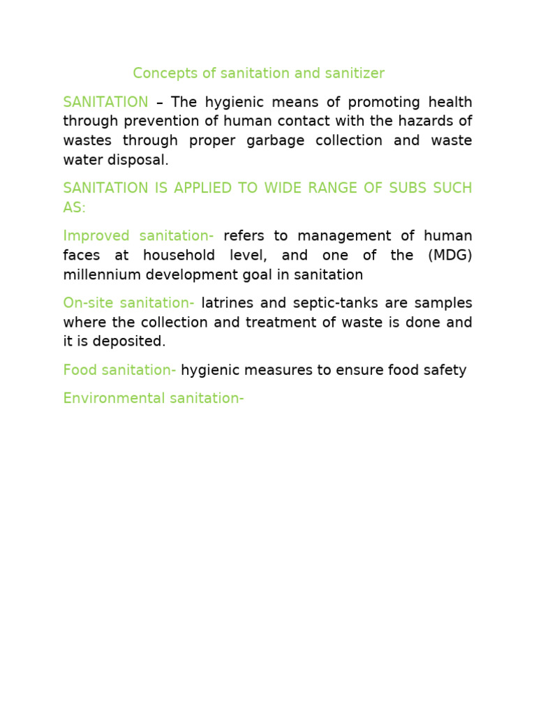 Concepts of Sanitation and Sanitizer | PDF