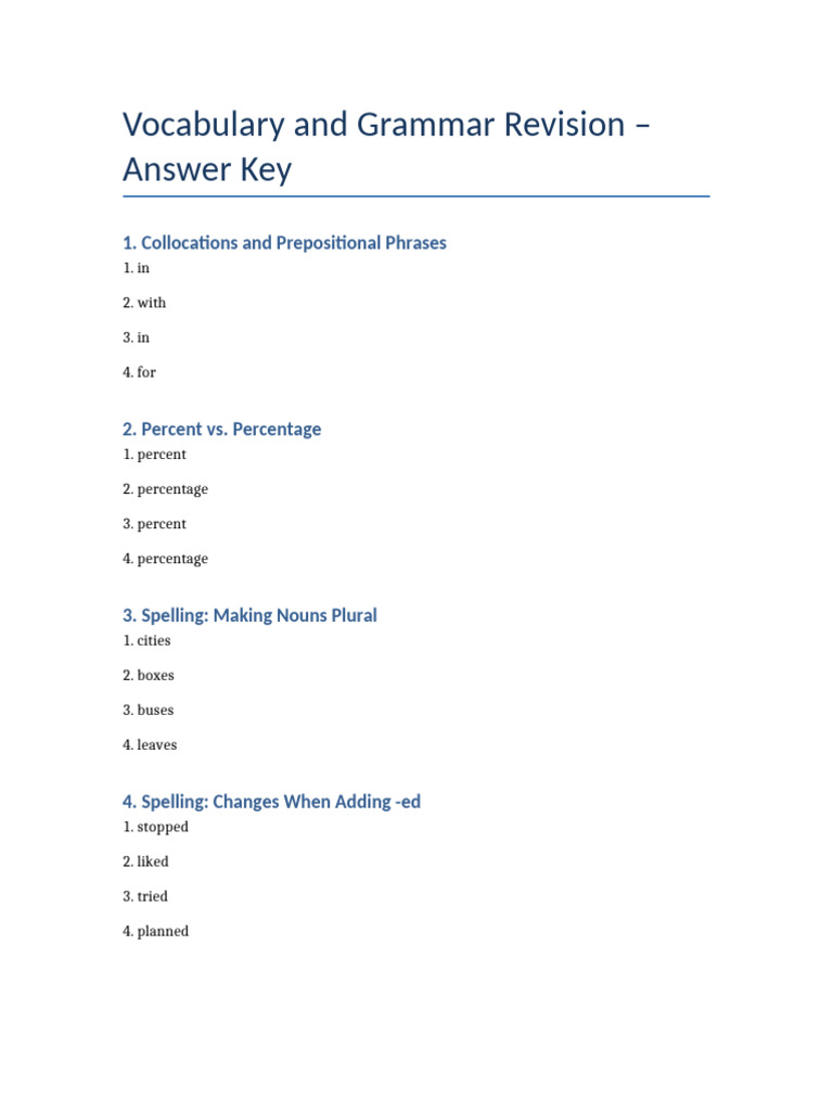 Vocabulary Grammar Answers | PDF