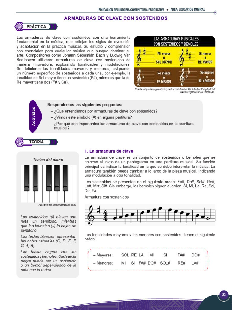 Armaduras de clave con sostenidos en música | PDF | Escala (música) | Clave