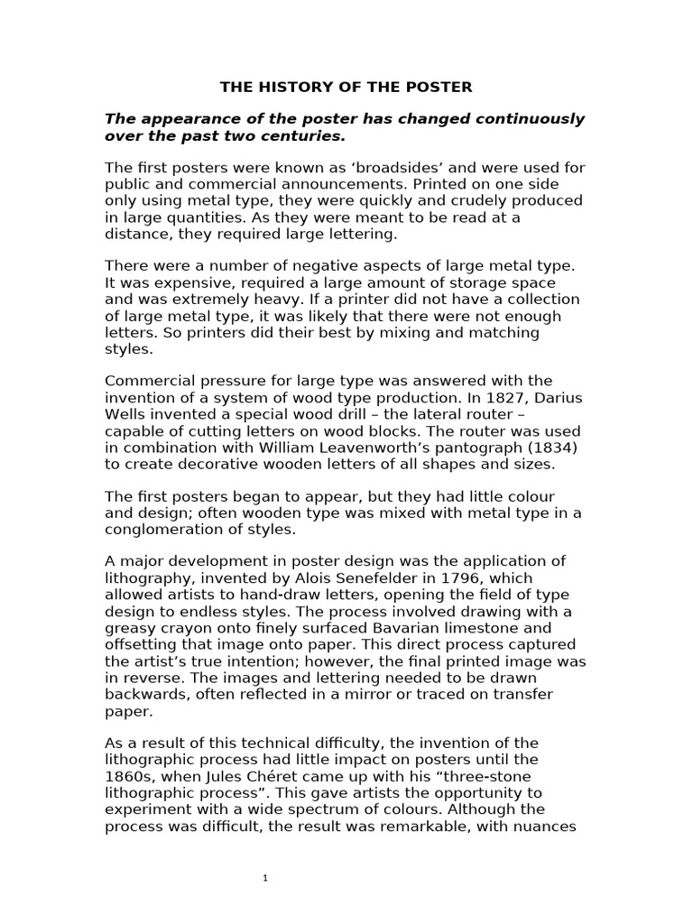 The History of The Poster | PDF | Poster | Lithography