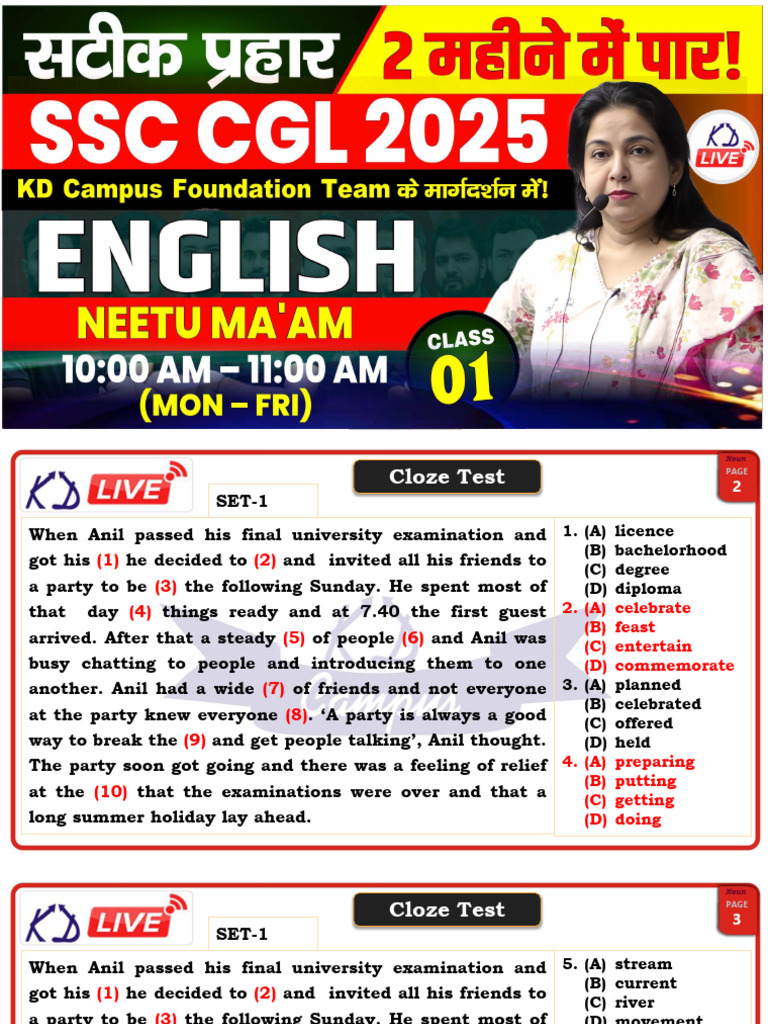 Cloze Test (Explanation) - TARGET CGL 2025 | PDF | Observances